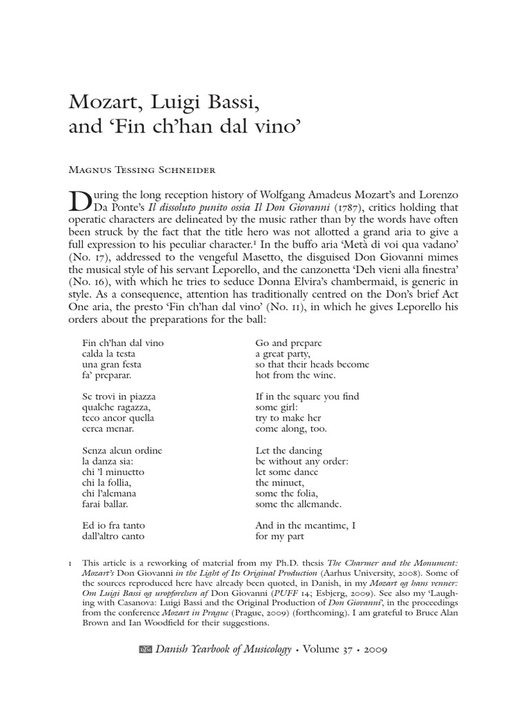 Mozart Luigi Bassi and Fin Chhan Dal Vin | PDF | Opera | Vocal Music