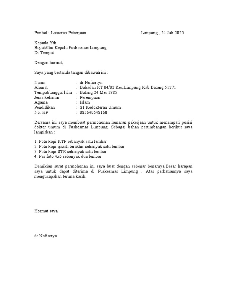 Surat Lamaran PKL | PDF