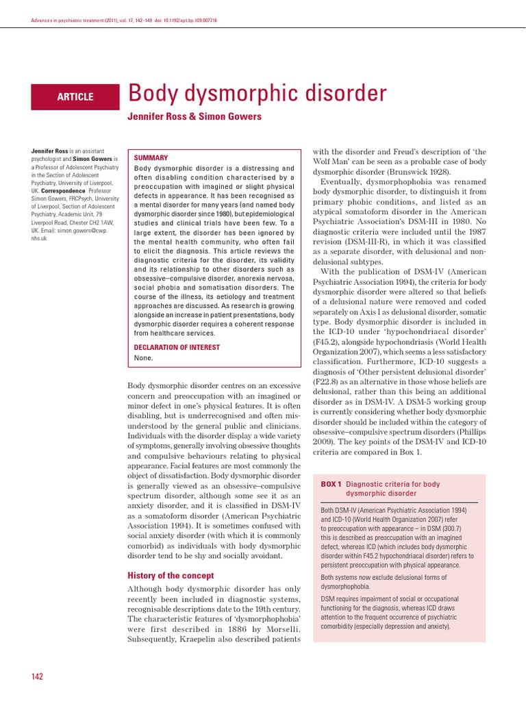 Body Dysmorphic Disorder | PDF | Mental Disorder | Obsessive–Compulsive ...