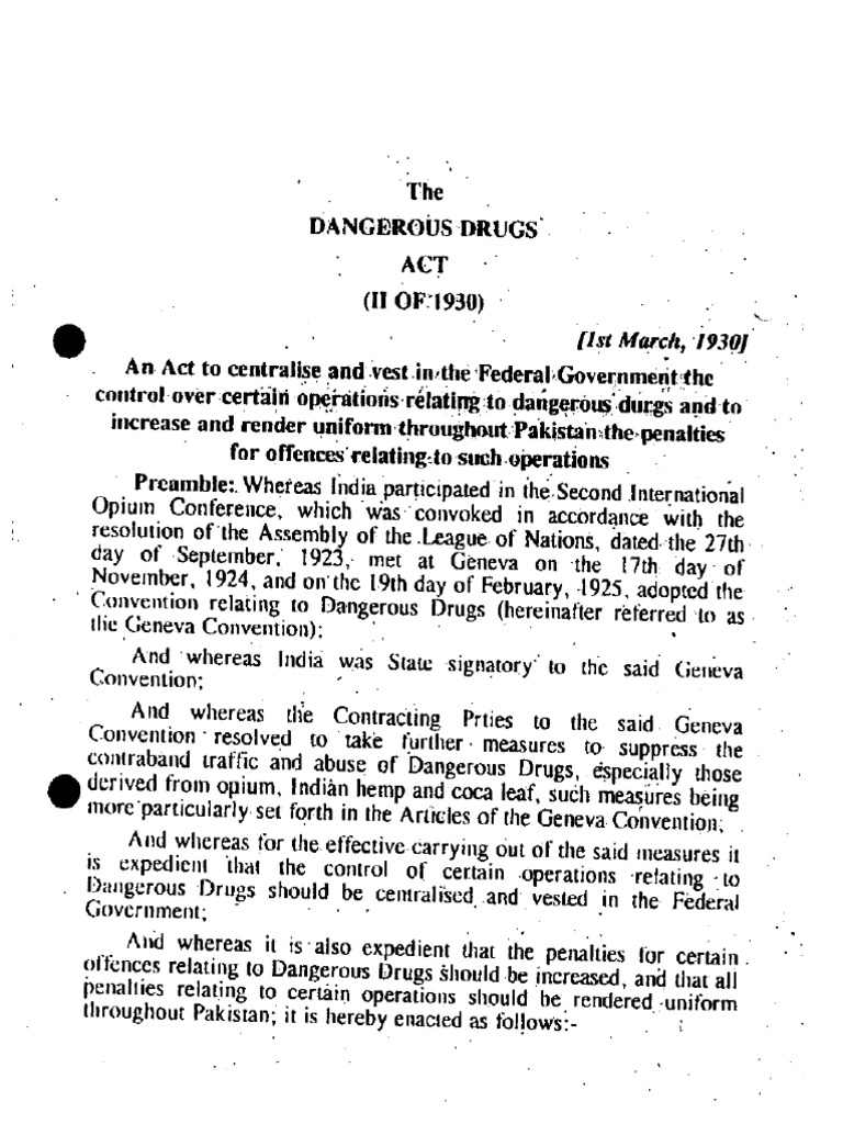 Dangerous Drug Act 1930 | PDF