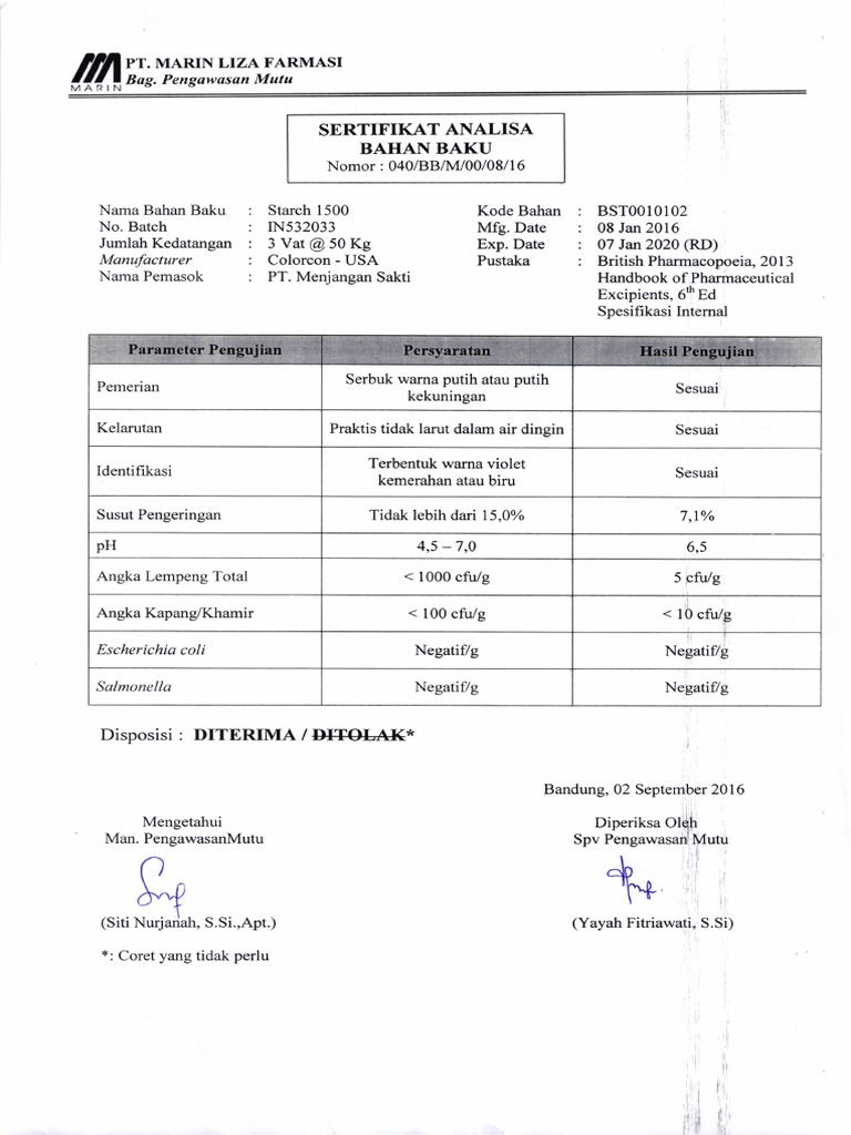 Starch 1500 040BBM000816 | PDF