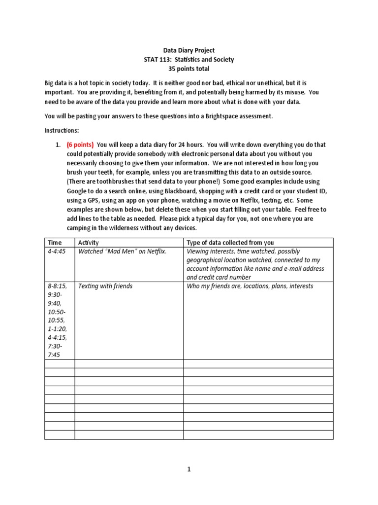 (6 Points) : Data Diary Project STAT 113: Statistics and Society 35 ...