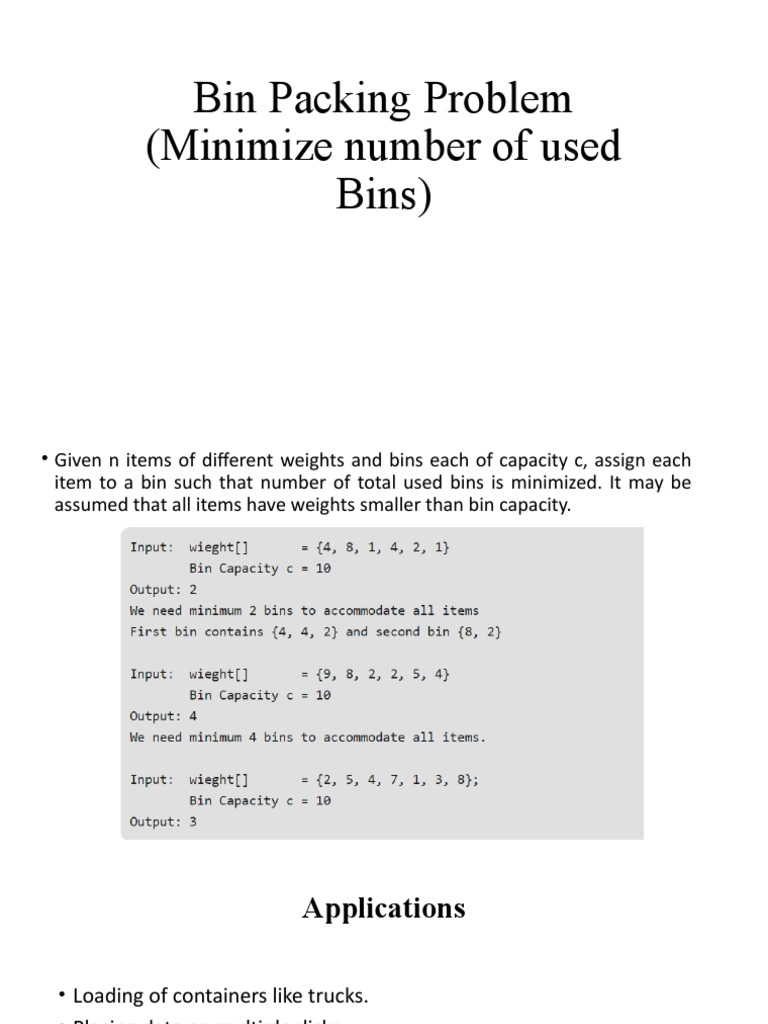 Bin Packing Problem: Algorithms & Applications | PDF