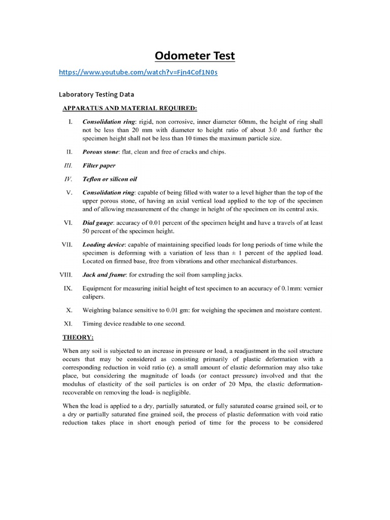 Odeometer Testing Data | PDF