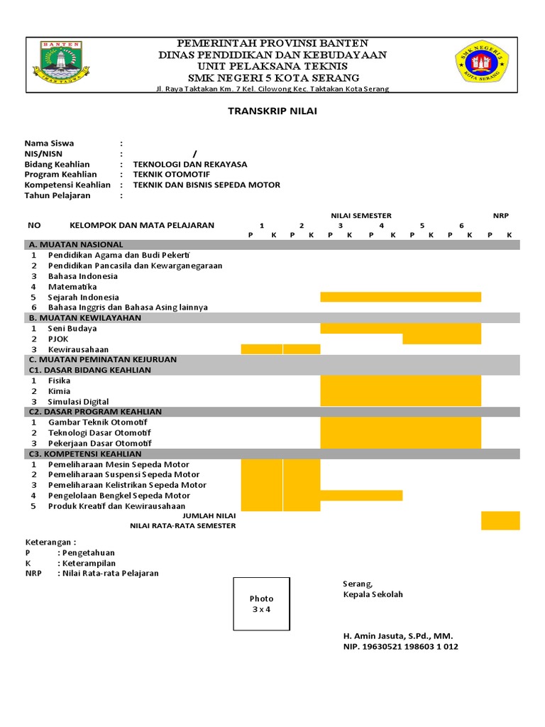 Form Transkrip Nilai TBSM | PDF