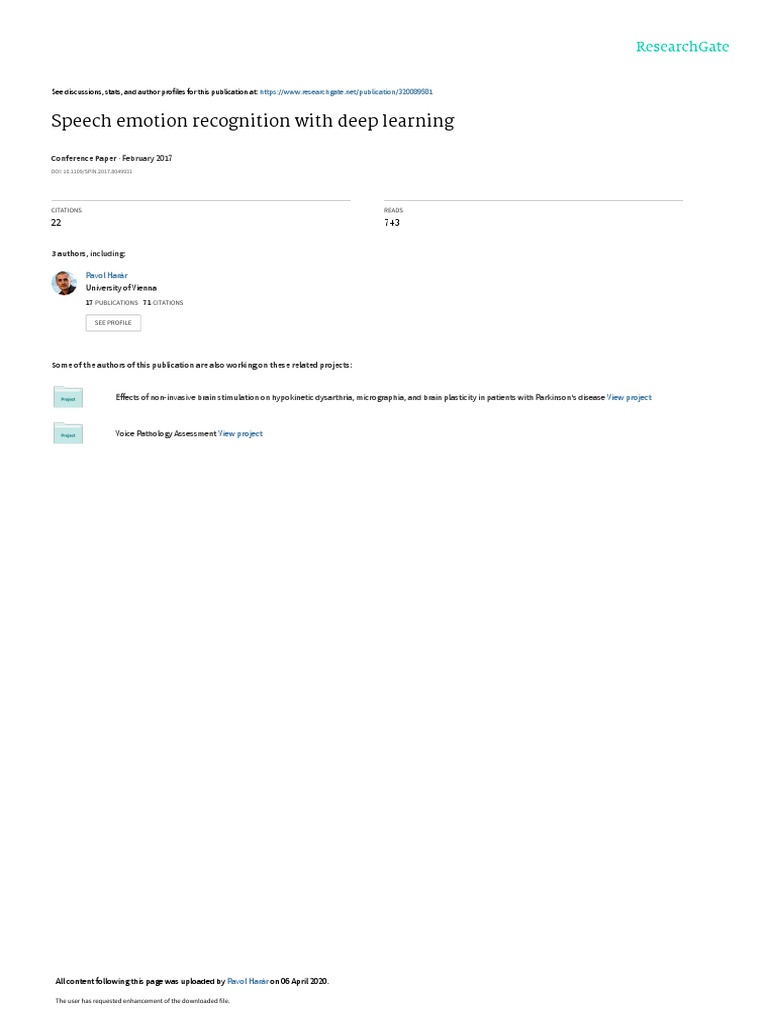 Deep Learning for Speech Emotion Recognition | PDF | Deep Learning ...