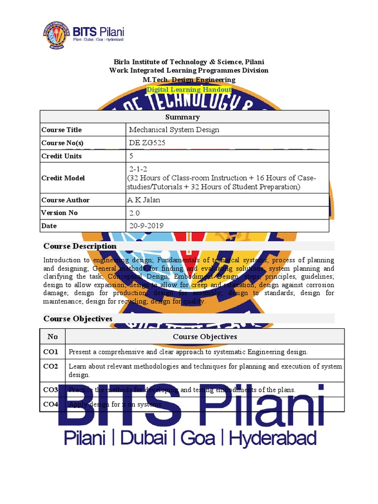 Birla Institute of Technology & Science, Pilani Work Integrated Learning Programmes Division M ...