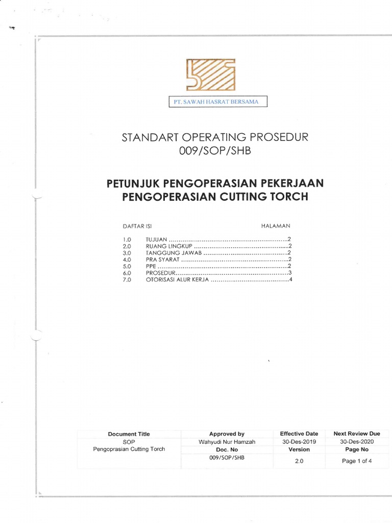 SOP Pengoperasian Cutting Torch | PDF