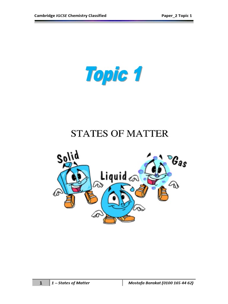 Cambridge IGCSE Chemistry Classified Paper_2 Topic 1 States of Matter ...