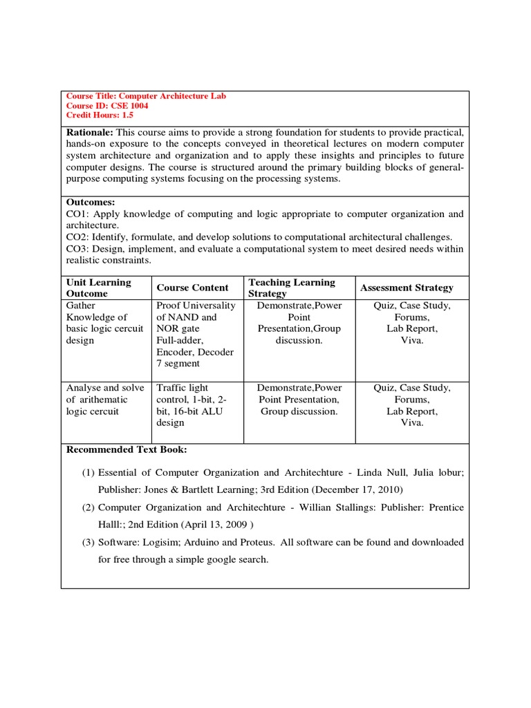 CSE 1004 CSE OBE Computer Architecture Lab | PDF | Logic Gate | Bit