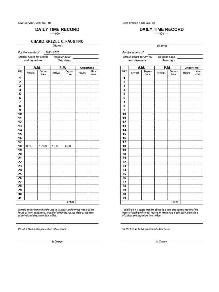 Daily Time Record Daily Time Record: Chariz Krezel C. Faustino | PDF | Teaching Mathematics