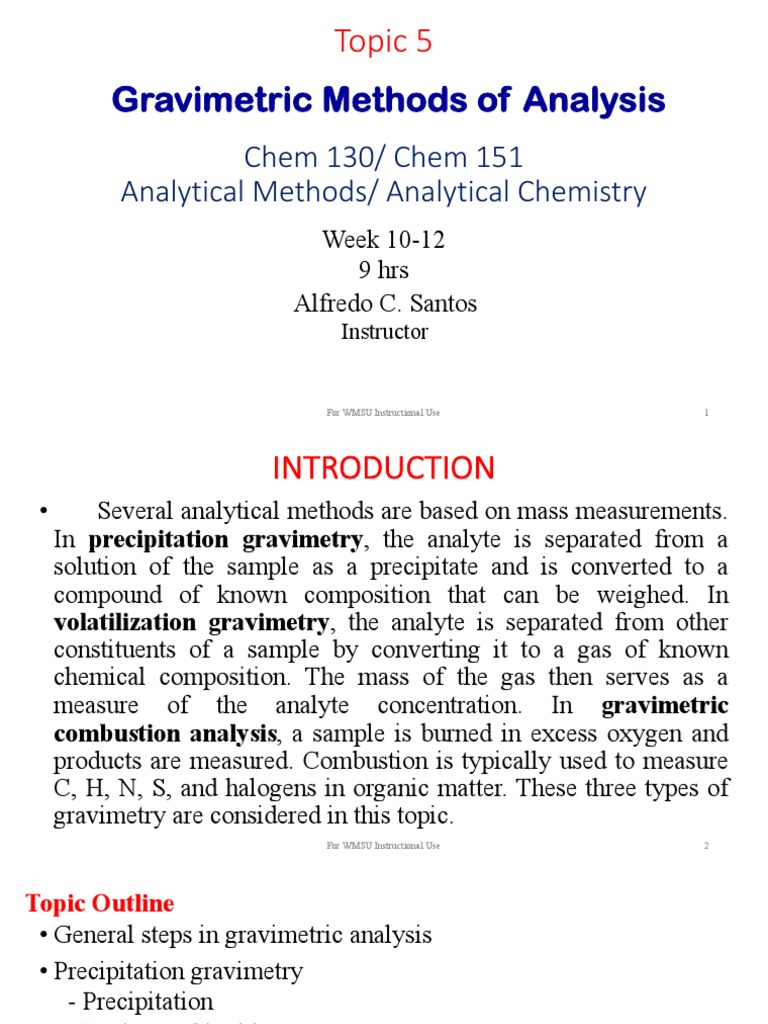 Topic 5 (Updated) Gravimetric Methods of Analysis | PDF | Chemistry | Physical Sciences