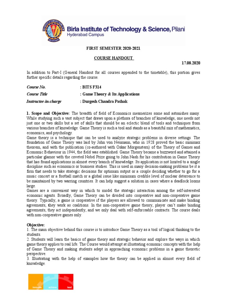 Game Theory Course Overview | PDF | Game Theory | Economics Of Uncertainty