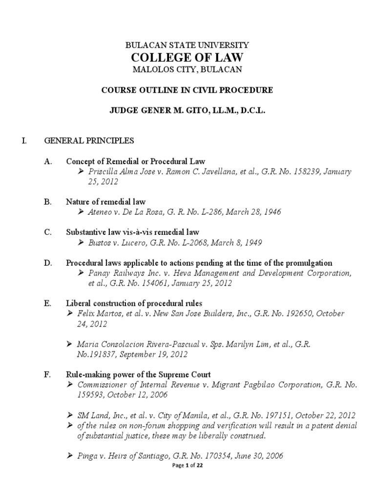 Judge Gener Gito Bulacan Syllabus | PDF | Discovery (Law) | Foreclosure