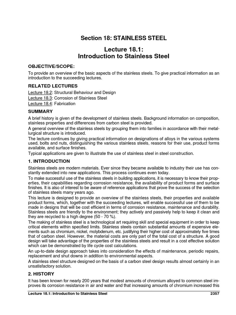 Introduction To Stainless Steel | PDF | Stainless Steel | Steel