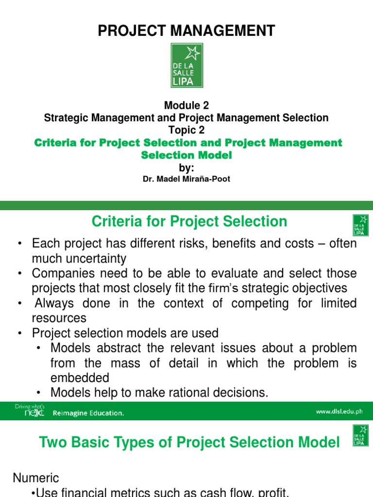 M2Topic2 Criteria For Project Selection and Project Management Selection Model NEW | PDF ...