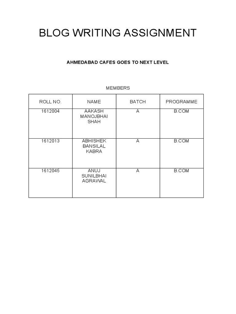 Blog Writing Assignment | PDF | Coffeehouse | Restaurant And Catering