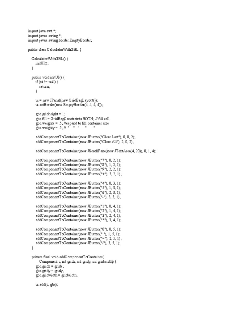 Design Calculator Using GridBagLayout. | PDF | Software Engineering | Programming Paradigms