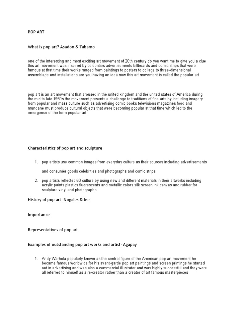 Lesson Plan Pop Art Sculpture