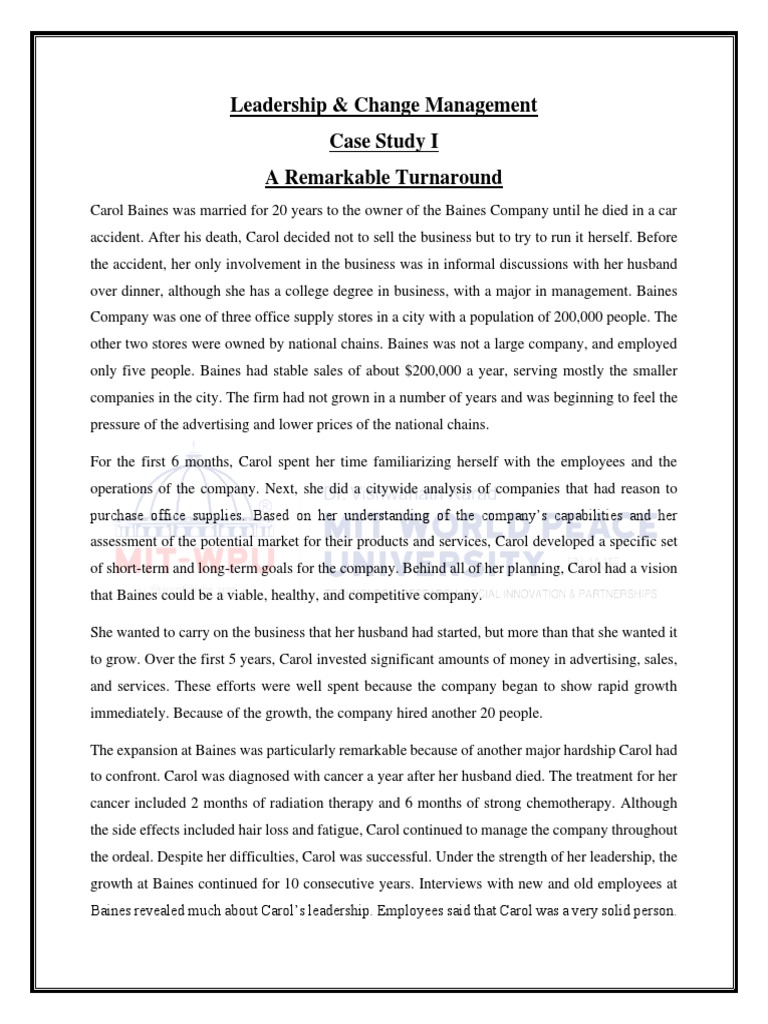 Leadership & Change Management - CASE - STUDY - A Remarkable Turnaround ...