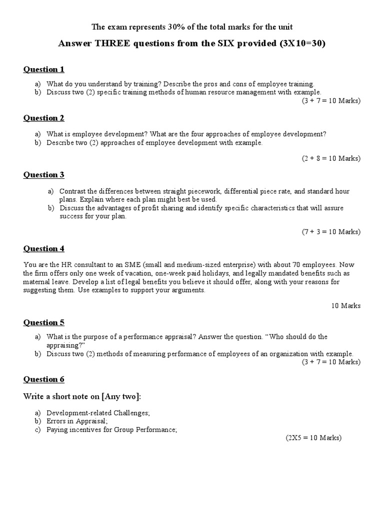 Answer THREE Questions From The SIX Provided (3X10 30) : The Exam ...