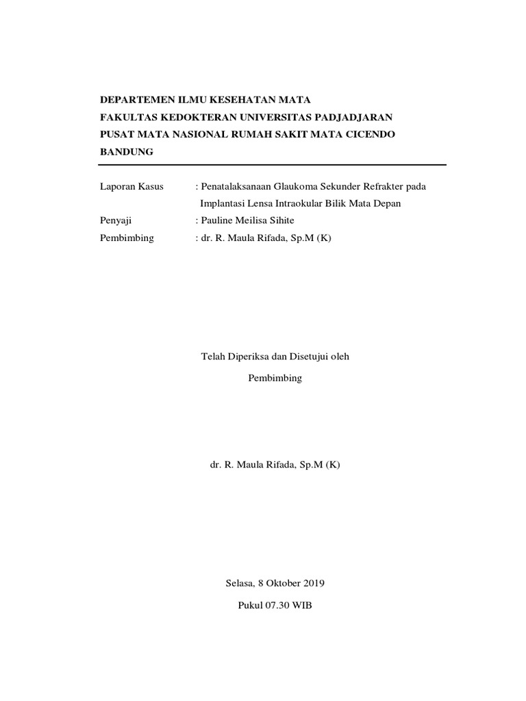 Penatalaksanaan Glaukoma Sekunder Refrakter Pada Implantasi Lensa ...
