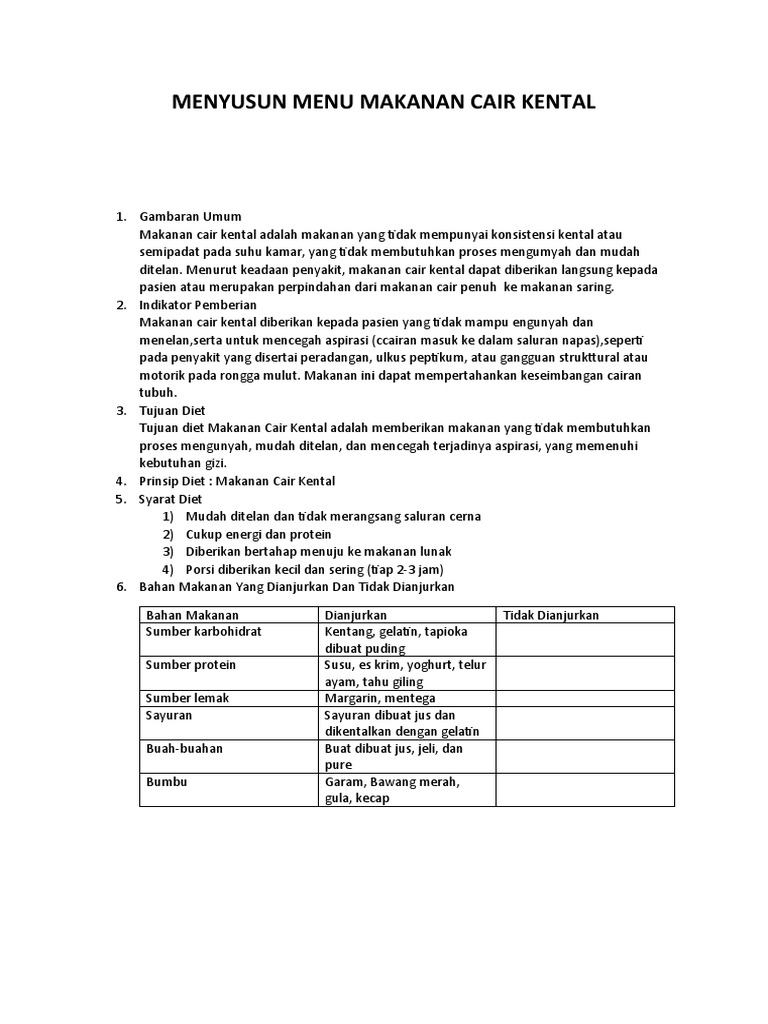 Menyusun Menu Makanan Cair Kental | PDF
