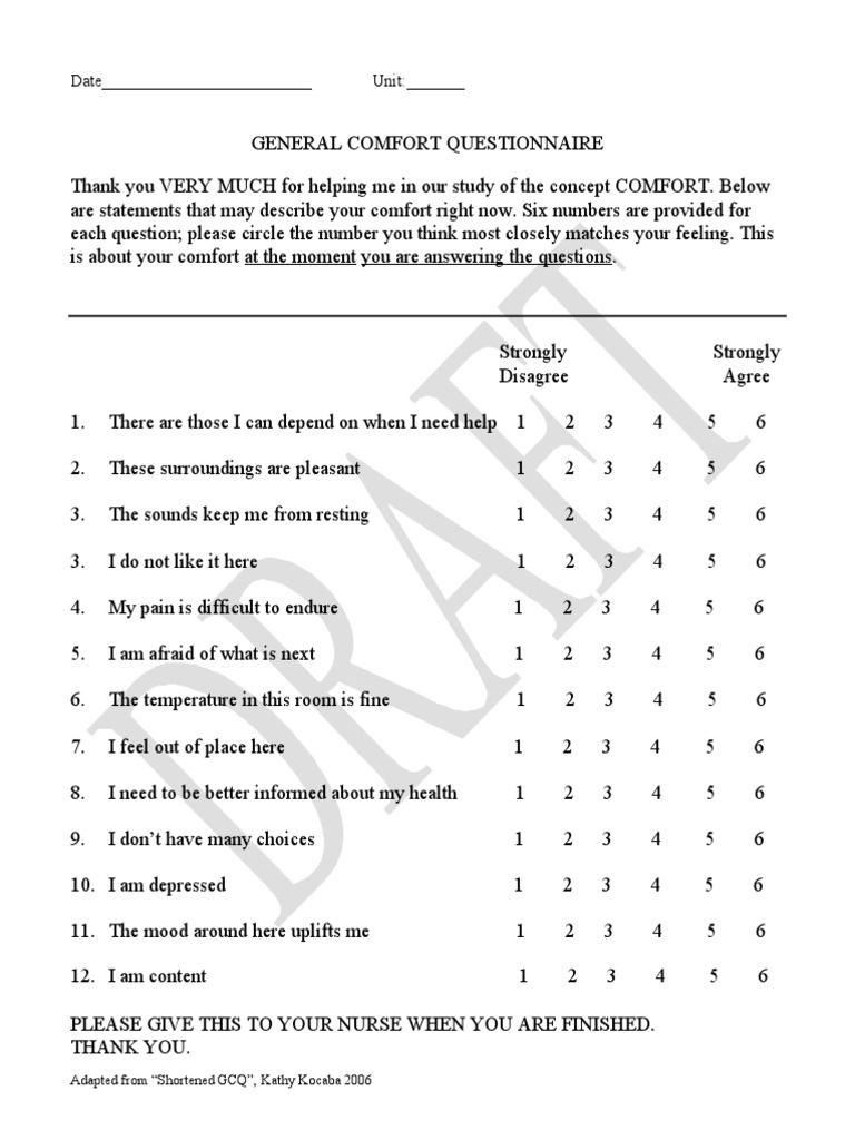 General Comfort Questionnaire (GCQ) | PDF | Sports & Recreation | Self ...