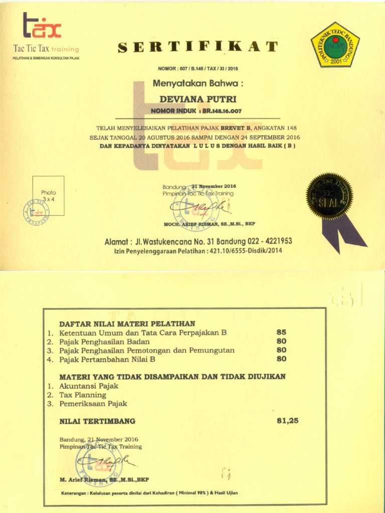 Sertifikat - Brevet B | PDF