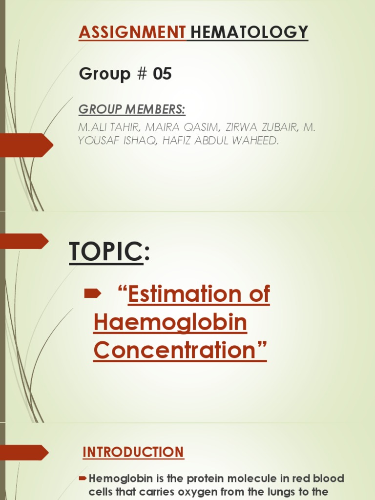 Estimation of Haemoglobin Concentration | PDF | Hemoglobin | Chemistry