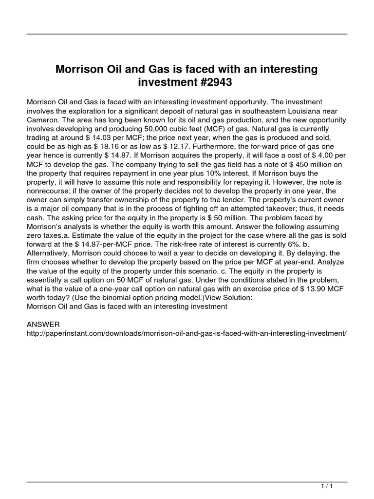 Morrison Oil and Gas Is Faced With An Interesting Investment | PDF ...