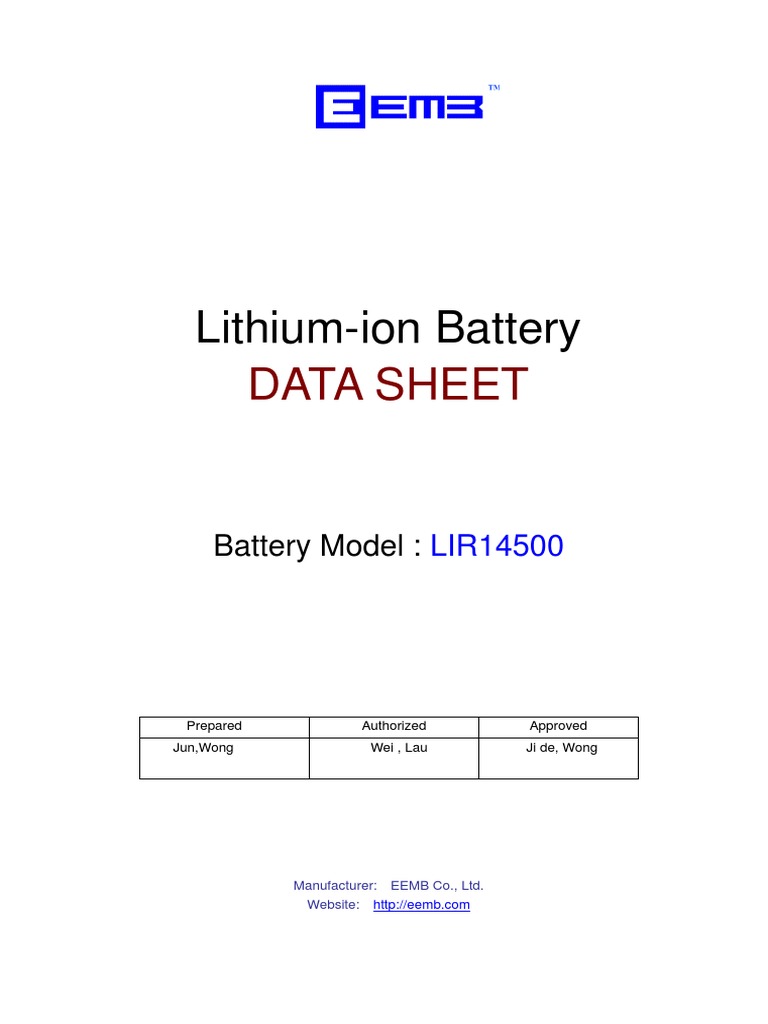 Specifications and Performance Requirements for the LIR14500 Lithium ...