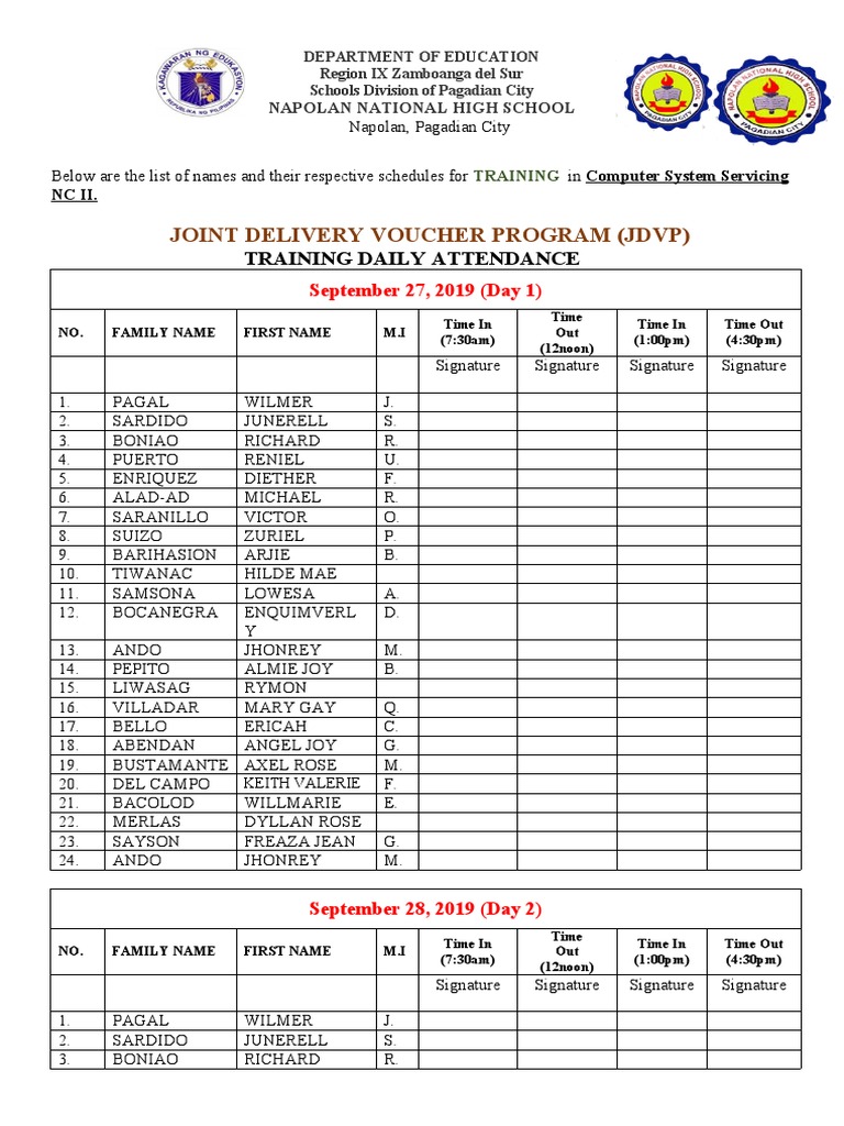 JDVP Attendance Sheet | PDF