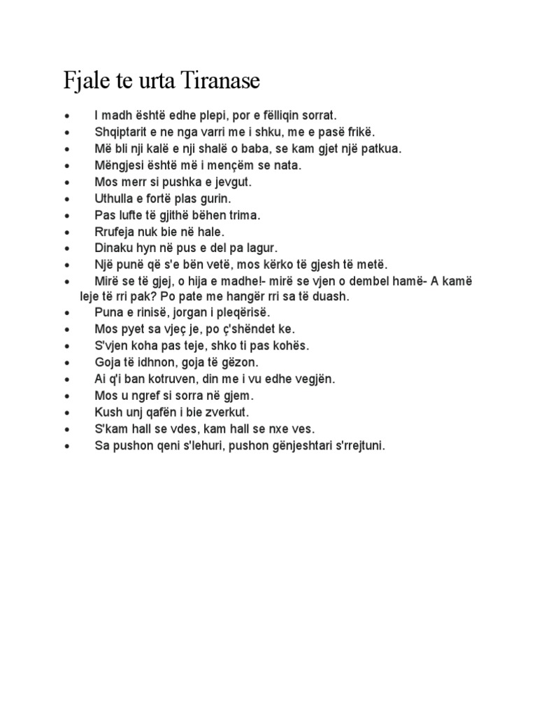 Fjale Te Urta Tiranase | PDF