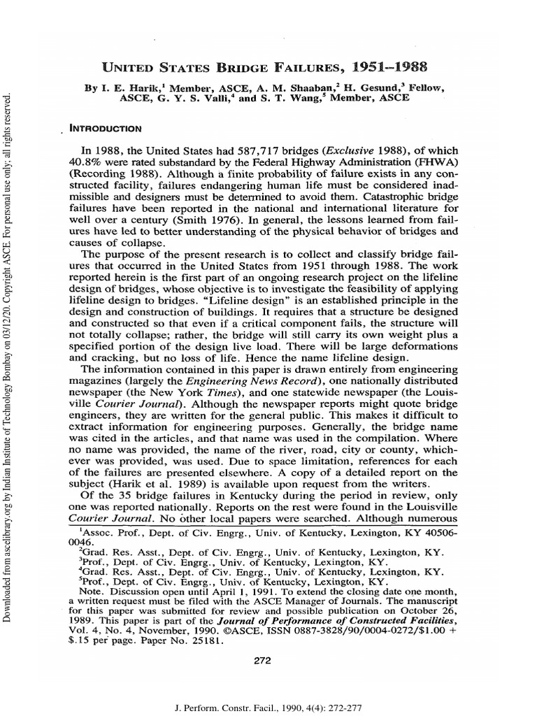 United States Bridge Failures, 1951-1988 | PDF | Bridge