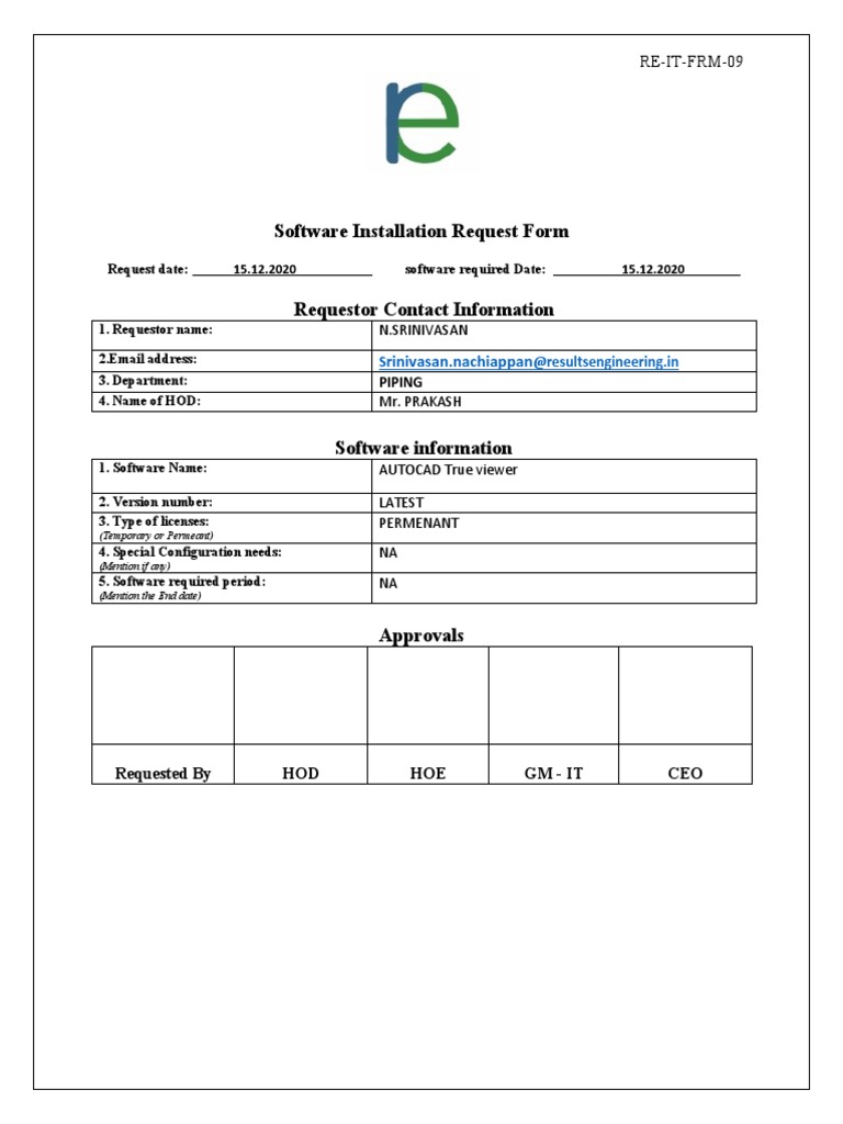 Software Installation Request Form: RE-IT-FRM-09 | PDF