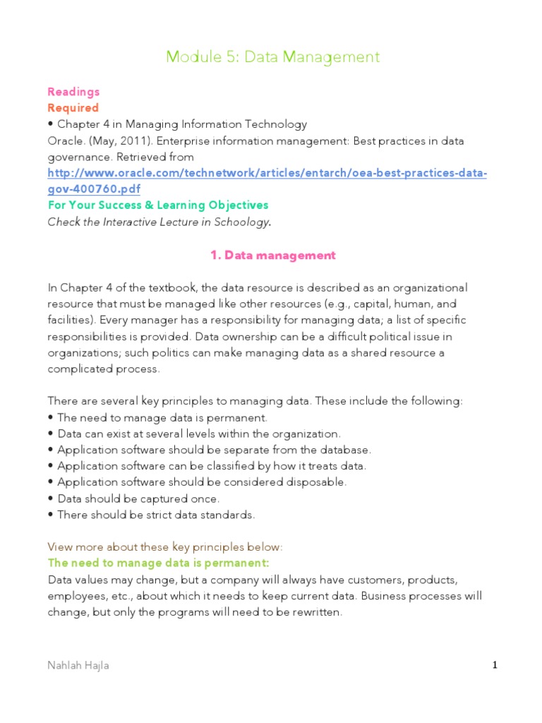 Module 5: Data Management: Required | PDF | Business Intelligence ...
