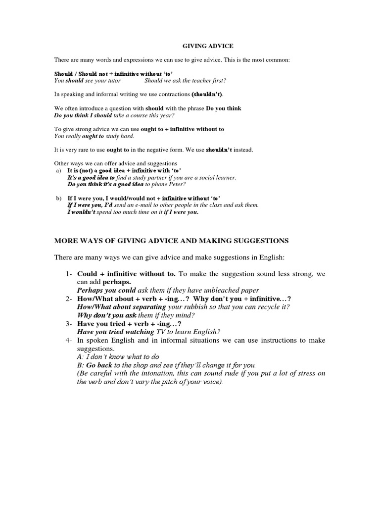Giving Advice and Making Suggestions | PDF