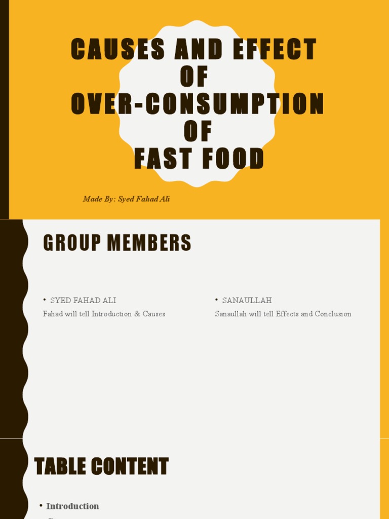 Presentation On Causes and Effect | PDF | Fast Food | Obesity