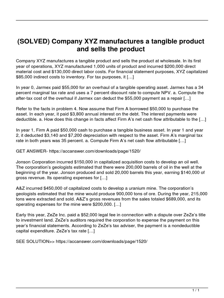 Solved Company Xyz Manufactures A Tangible Product and Sells The Product | PDF | Taxes ...