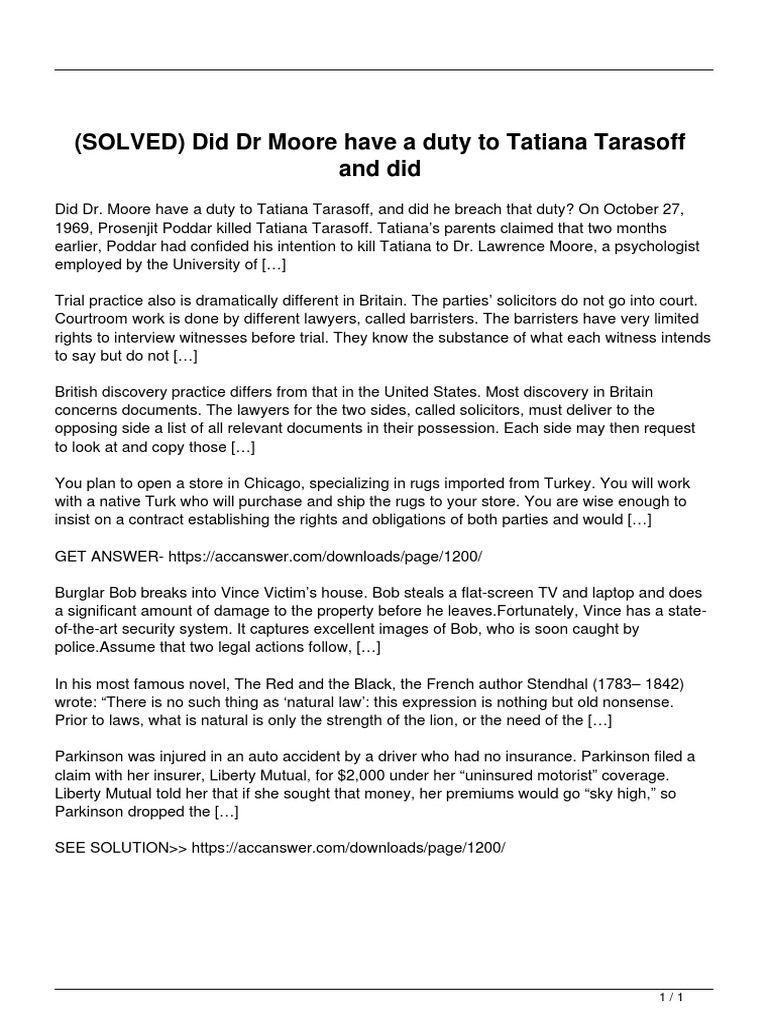 Duty of Care in Tarasoff Case | PDF | Insurance | Common Law