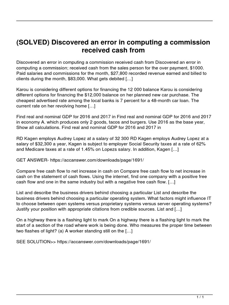 Commission Error and Financial Analysis | PDF | Free Cash Flow | Salary