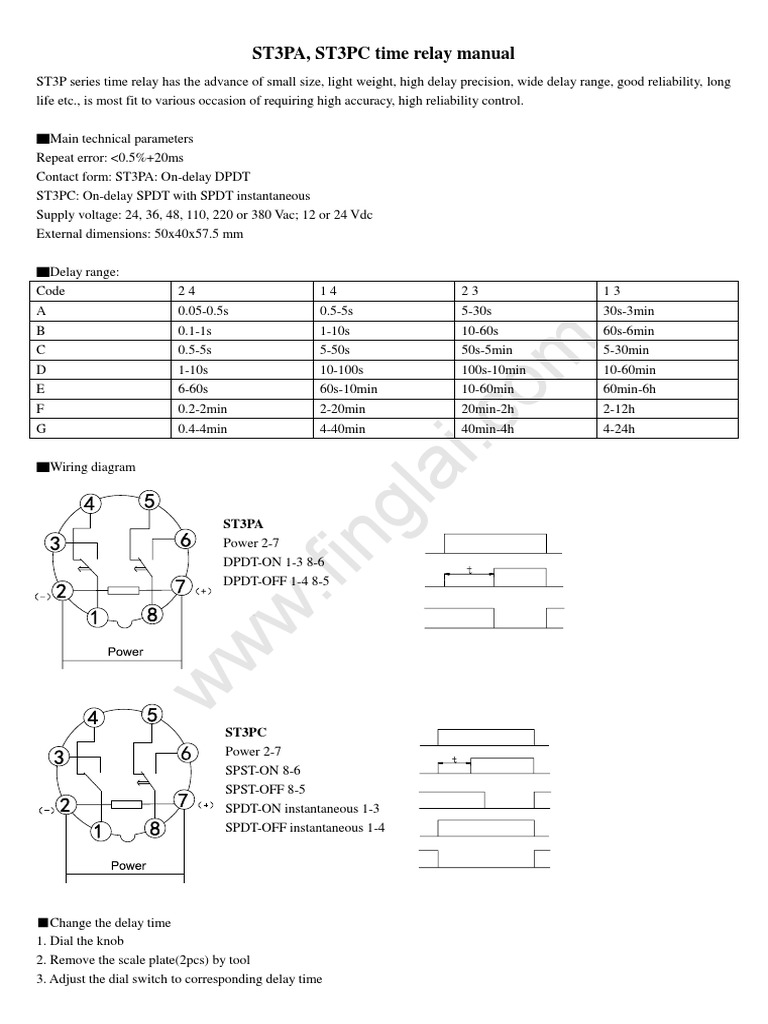 ST3PA, ST3PC Time Relay Manual | Download Free PDF | Relay | Switch