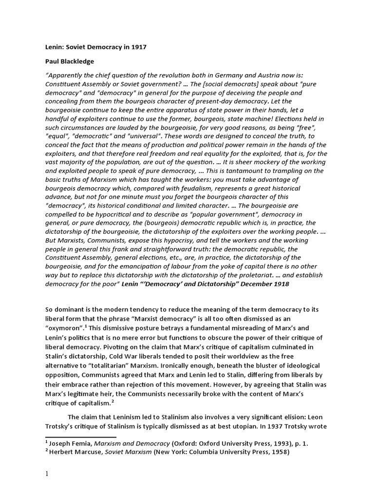 Lenin On Soviet Democracy | PDF | Vladimir Lenin | Communism