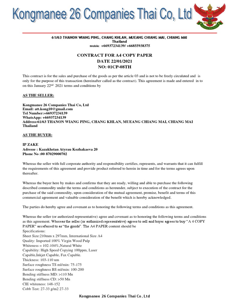 Contract For A4 Copy Paper | PDF | Cargo | Contractual Term