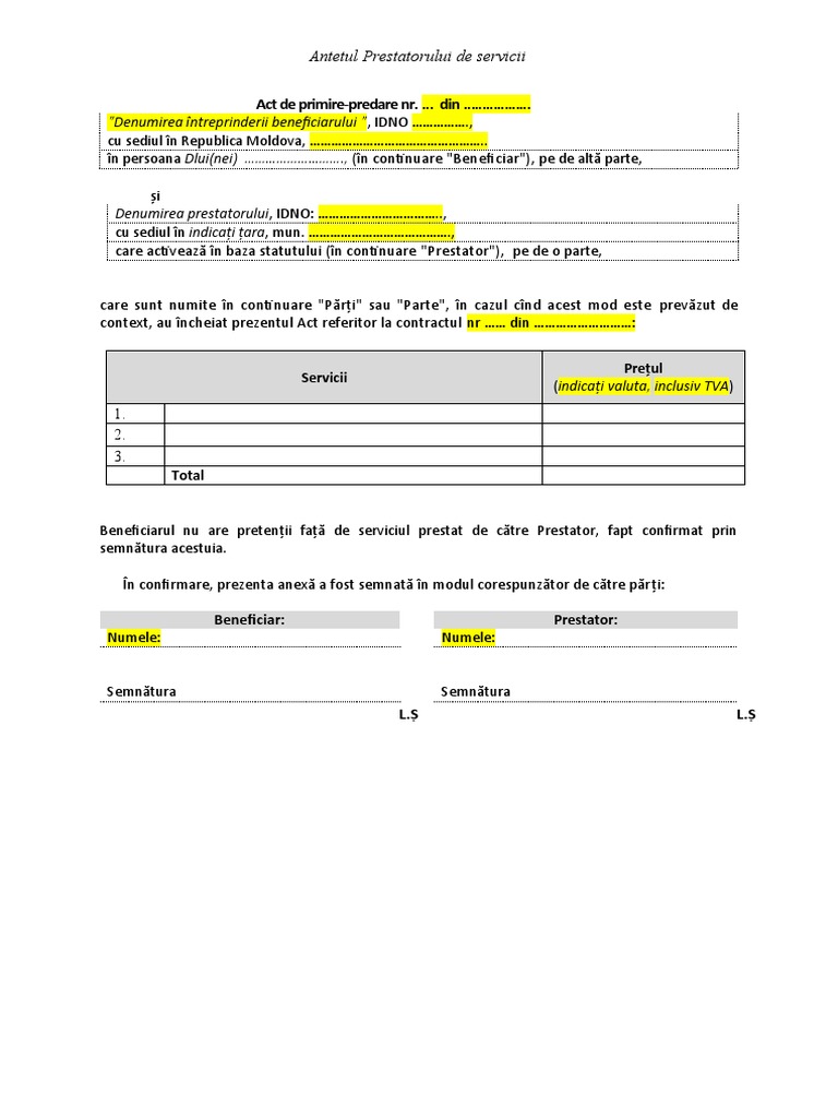 Act de Primire Predare Model | PDF