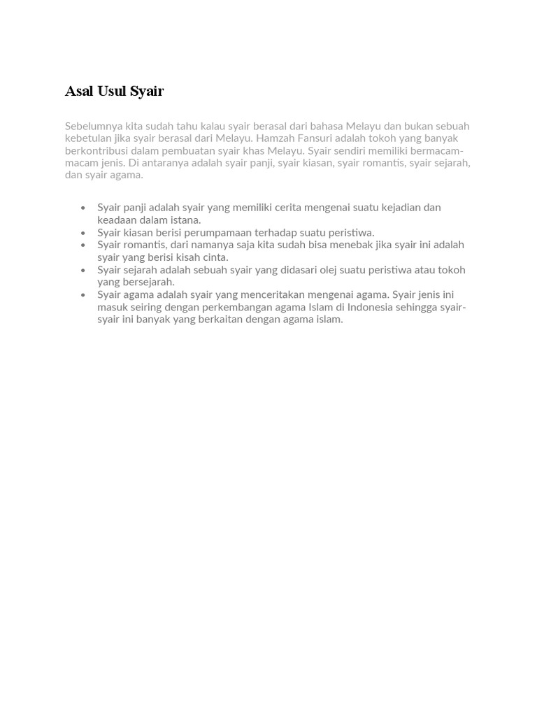 Asal Usul Syair | PDF | Klasik
