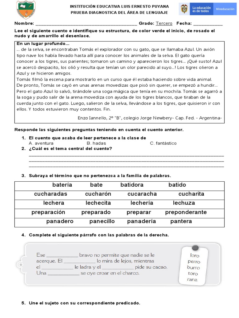 Prueba Diagnostica Lenguaje Tercero | PDF | Idiomas