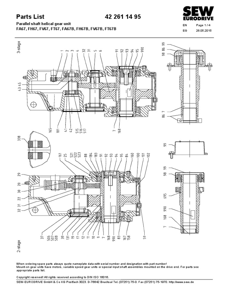Parts List 42 261 14 95: Parallel Shaft Helical Gear Unit FA67, FH67 ...