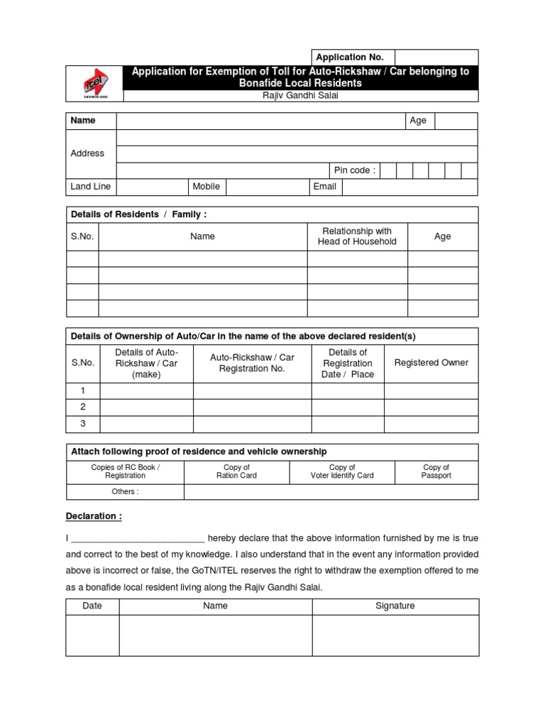 Application for Toll Exemption for Local Residents | PDF | Toll Road ...